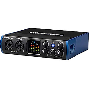 PreSonus Studio 24c 2x2 USB Type-C Audio/MIDI Interface with CR3-X Creative Reference Multimedia Monitors and 1/4” Instrument Cable and Microphone Isolation Shield