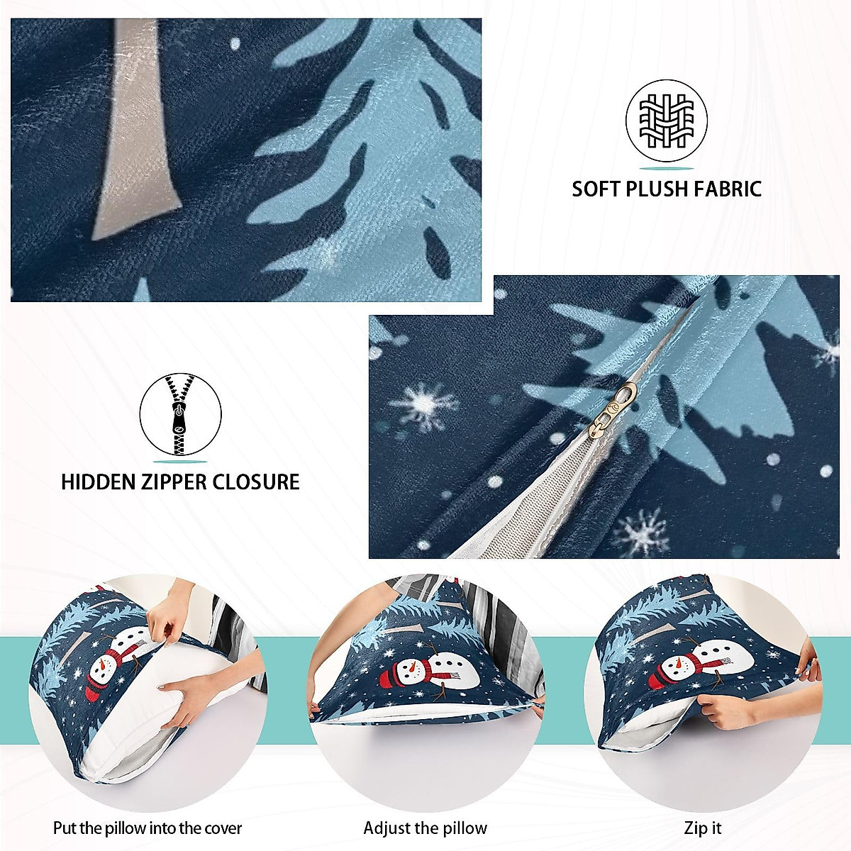 Christmas Tree Snowman Pillowcase for Hair and Skin Body Pillow Cover Bed Pillow Cases King Size 20"X 40" Velvet Pillowcases with Zipper for Women Men