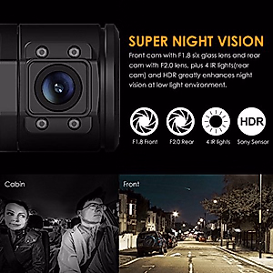 Vantrue N2 Pro Uber Dual 1080P Dash Cam, 2.5K 1440P Front Dash Cam, Front and Inside Dash Camera w/Infrared Night Vision, 24hr Motion Detection Parking Mode, Accident Record, Support 256GB max(2023)