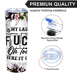 ATHAND Funny Birthday Gifts for Women Girls Friends, My Last F*ck Floral Skull Coffee Tumbler Cups with Lid, Double Wall Insulated Travel Coffee Mug, Gift Ideas for Her (Pack of 1)