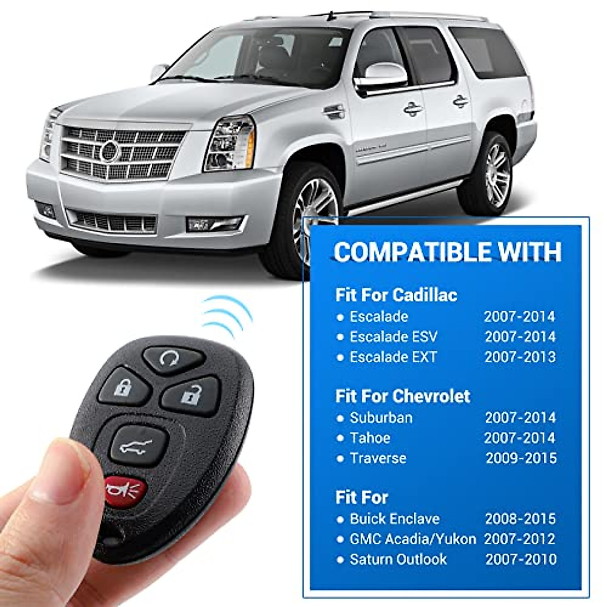 Pilida Car Key Fob Keyless Entry Remote Compatible with 2007-2015 Chevy Tahoe Traverse Suburban GMC Acadia Yukon Buick Cadillac Replacement 5 Button OUC60270 15913415 2 Pack