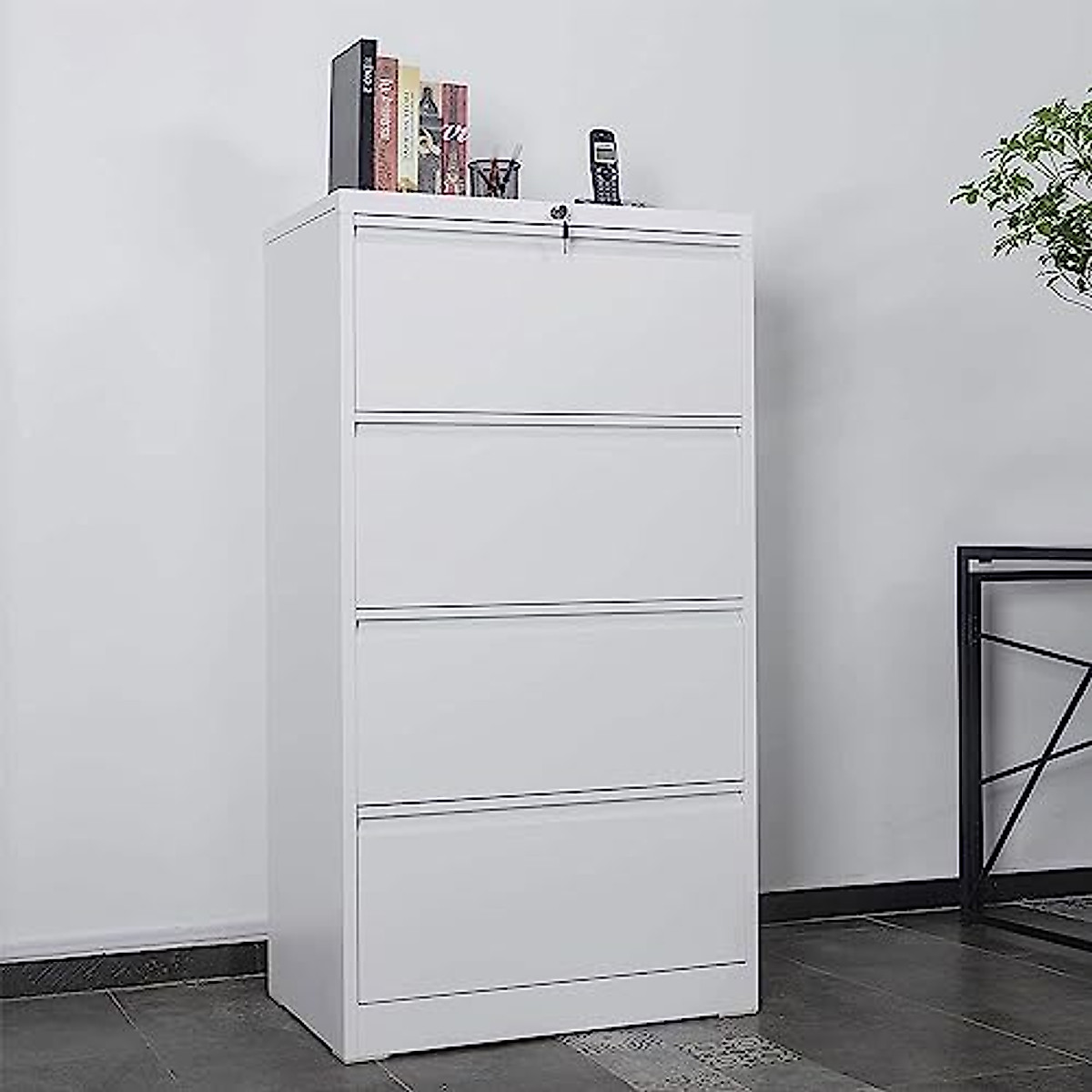 Aobabo 4 Drawer Metal Lateral File Cabinet,Steel Lateral Filing Cabinet with Letter/Legal A4 Size,Fast Assemble with 0 Screw,Assembly Required(White,4 Drawer)
