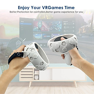 COOSKIN Controller Grip Cover Compatible with Oculus Quest 2 Anti Throw Handle Gamepad Sleeve VR Accessories with Nylon Adjustable Wrist Knuckle Strap and Rocker Cap (White)