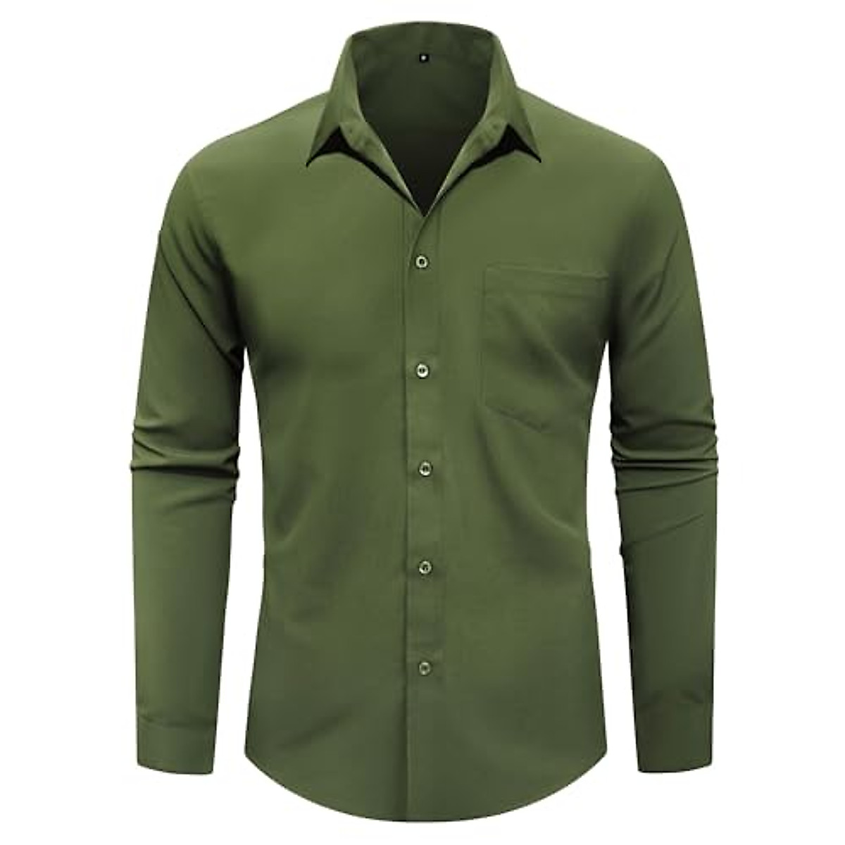 Men's Casual Button-Down Shirt Long Sleeve Regular Fit Dress Clothes Collared Plain Green XL Camisa De Hombre De Vestir