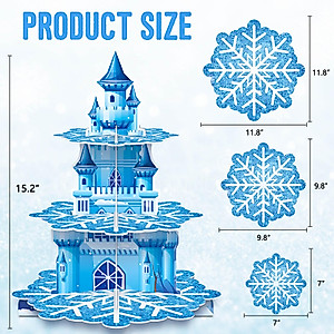 DALIAGRA 3 Tier Frozen Cupcake Stand Frozen Centerpieces Birthday Party Supplies Winter Wonder Princess Baby Shower Cake Table Decoration Snowflake Party Cupcake Holder for Girl Kids Party Favor