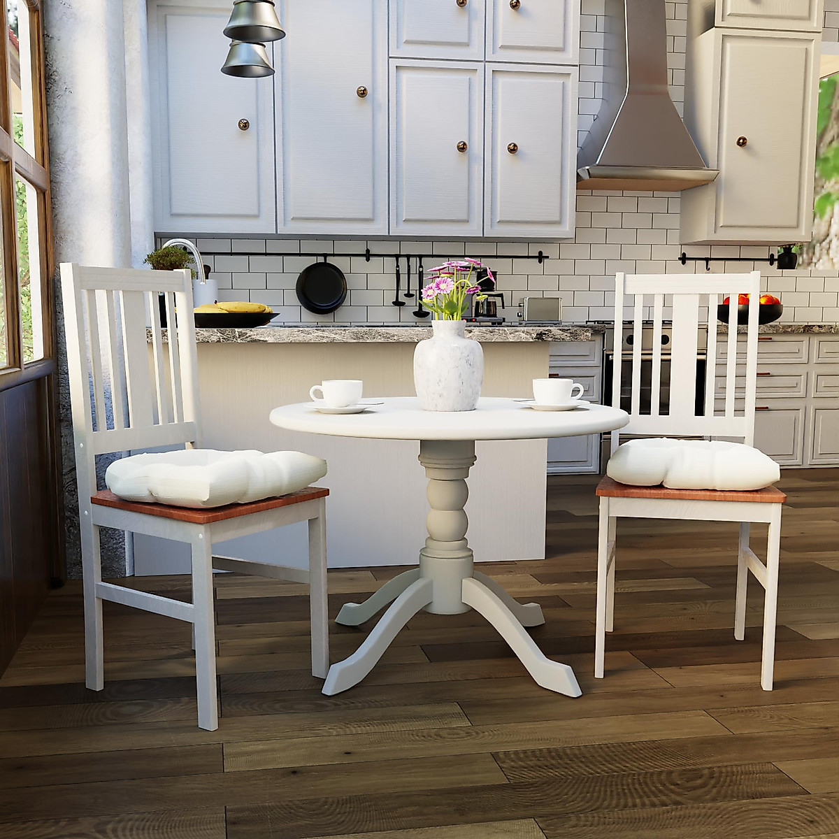 Klear Vu Gripper Overstuffed Universal Non-Slip Dining Chair Cushions for Kitchen Decor or Office Use, U-Shaped Skid-Proof Seat Pad, 17x17 Inches, 2 Count (Pack of 1), Solid Ivory