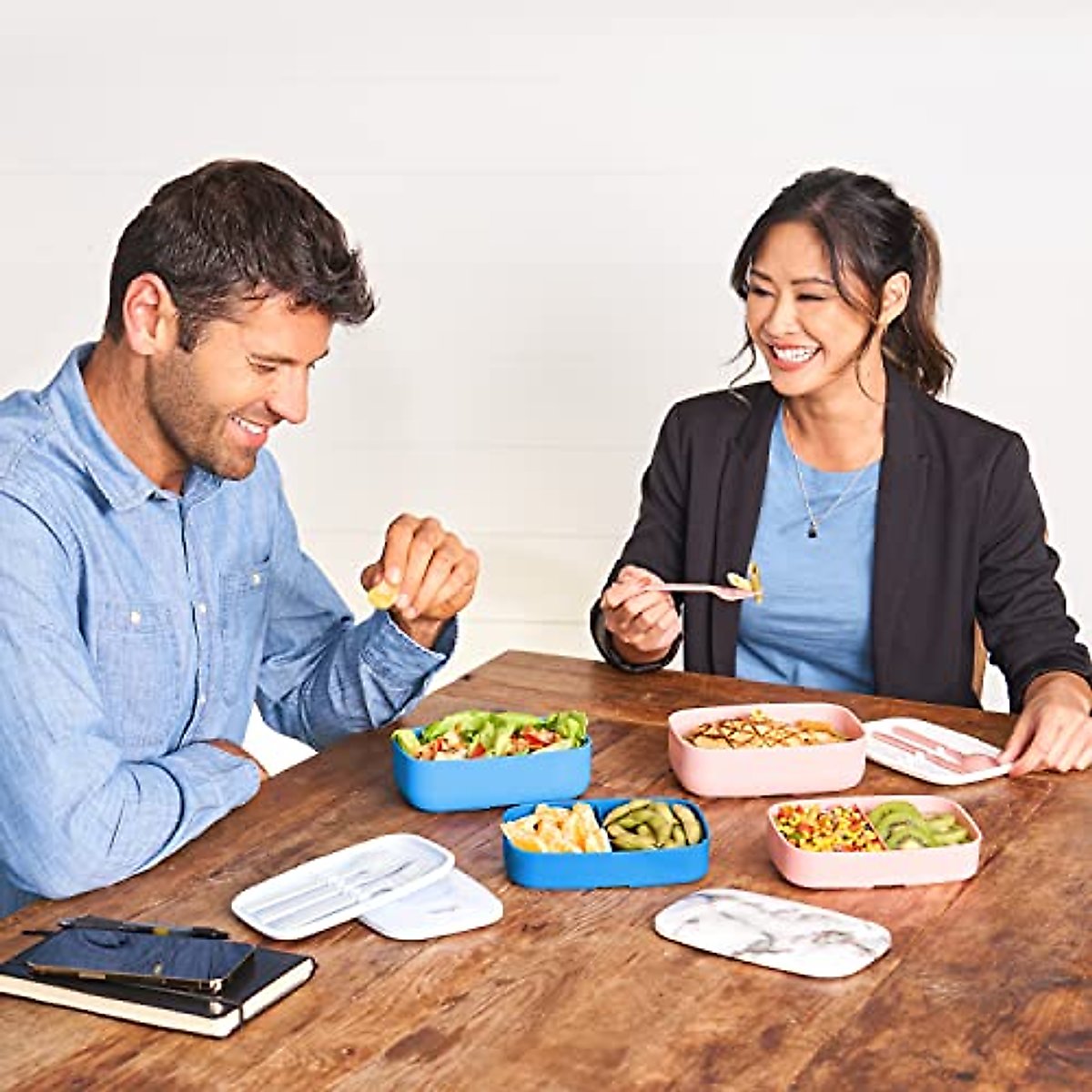 Bentgo Classic - All-in-One Stackable Bento Lunch Box Container - Modern Bento-Style Design Includes 2 Stackable Containers, Built-in Plastic Utensil Set, and Nylon Sealing Strap (Blush Marble)