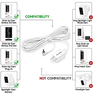 OLAIKE 5m/16ft Charge Cable with DC Power Adapter(2 Pack) Compatible with Stick Up Cam Battery 3rd Gen/2nd Gen & Spotlight Cam Battery, Weatherproof Cable to Continuously Charge Your Camera,White
