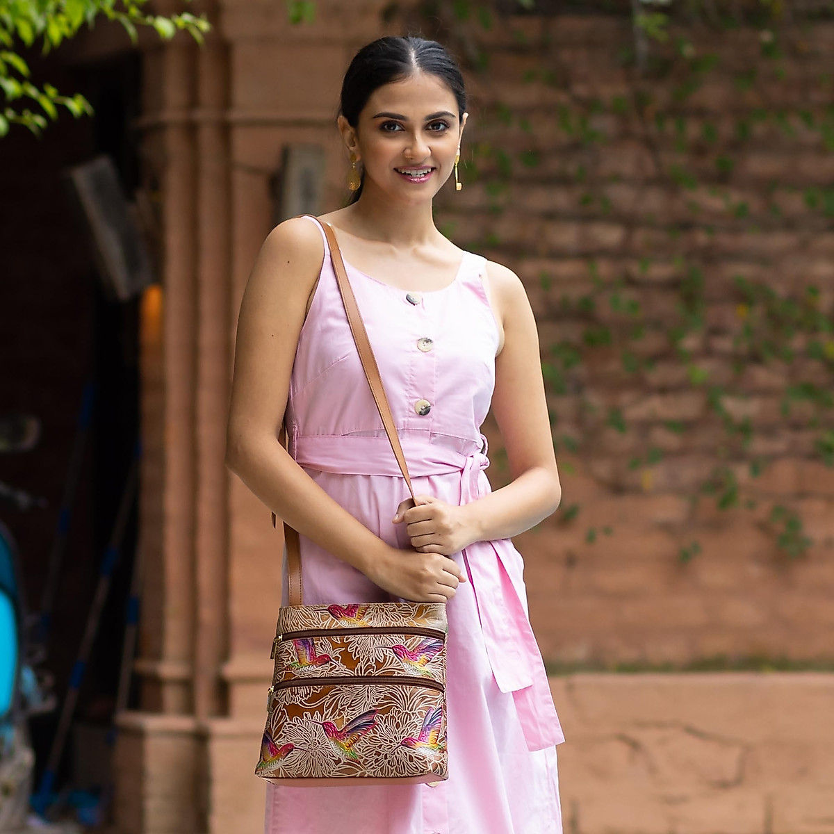 Anuschka Women’s Hand-Painted Genuine Leather Medium Crossbody With Double Zip Pockets - Bel Fiori