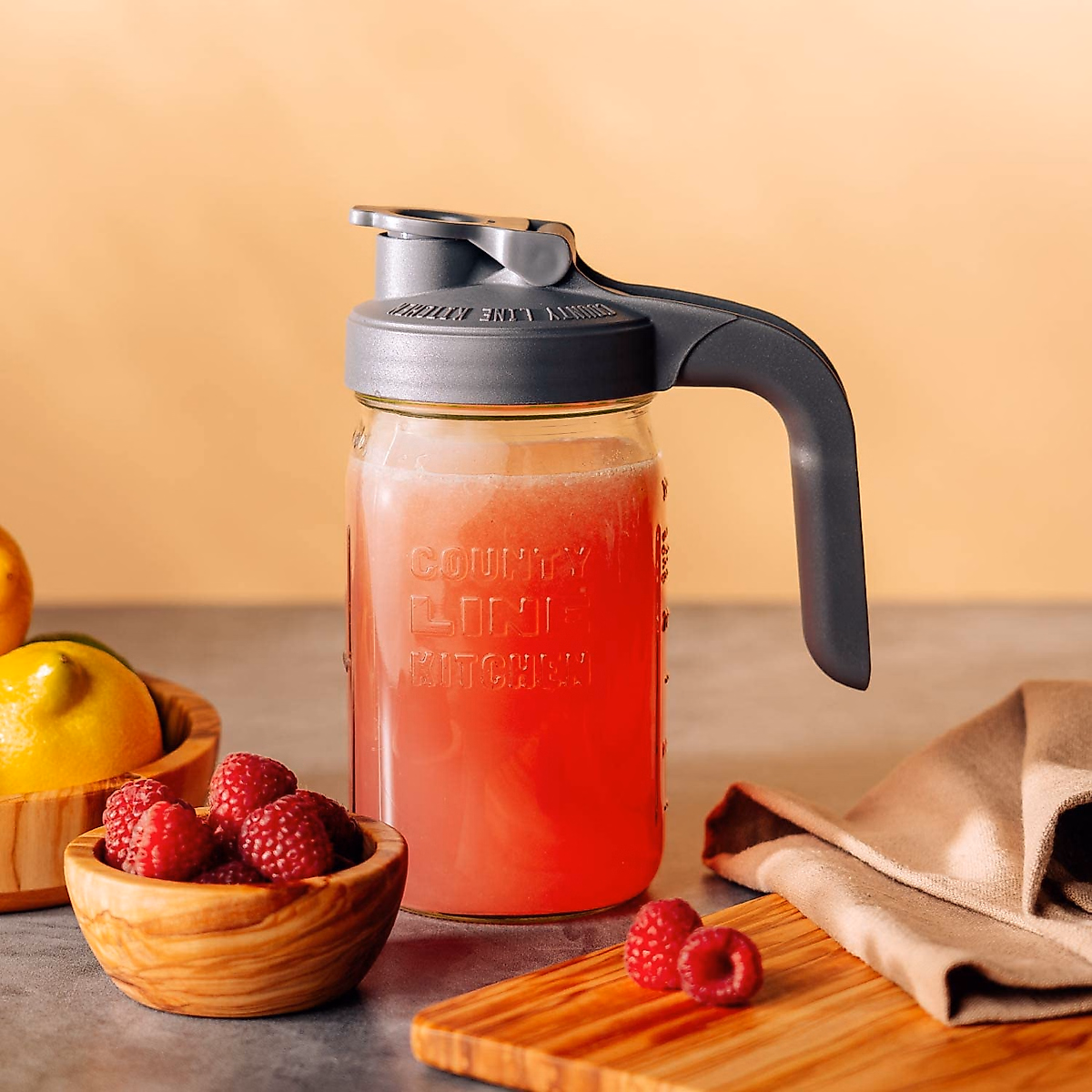 County Line Kitchen Glass Mason Jar Pitcher with Lid - Wide Mouth, 1 Quart (32 oz) - Heavy Duty, Leak Proof - Sun & Iced Tea Pitcher, Cold Brew Coffee, Breast Milk Storage, Water - Gray