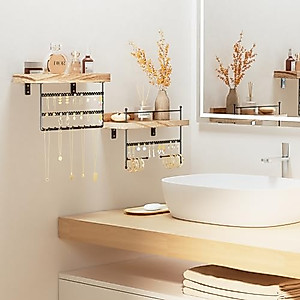 Lolalet Hanging Jewelry Organizer Wall Mount Jewelry Organizer with Earrings Holder Bracelets Holder Necklaces Hooks, Easy Install Free Combination Jewelry Holder for Wall Bathroom -Set of 2, Black