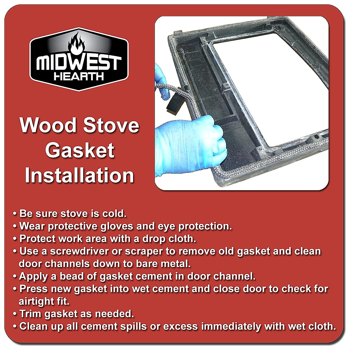 Midwest Hearth Wood Stove Replacement Gasket for Woodburning Stoves - Graphite Impregnated Fiberglass Gaskets (1/2" x 84" Rope)