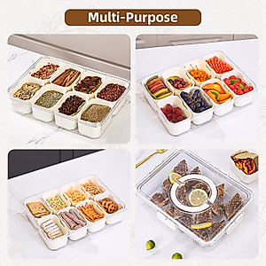 Snackle Box Charcuterie Container- Divided Serving Tray with Lid and Handle- Clear Plastic Portable Snack Box with 8 Compartment for Fruit, Veggie, Candy, Nuts, Picnic, Travel, Entertaining, Party…