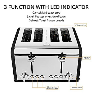 Gohyo 4 Slice Toaster 100% Stainless Steel with Wide Slots & Removable Crumb Tray for Bread & Bagels（4 Slice,Black）