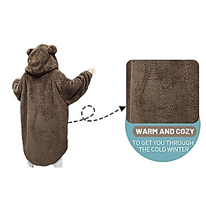 Cute Blanket Hoodie Adult Bunny or Bear Fashion Blanket Hoodies Sweater Furry Fluffy Blanket Sweatshirt Soft Cozy Oversized Women Men,Warm Fleece Sherpa Blanket Jacket,aldult,Brown Bear