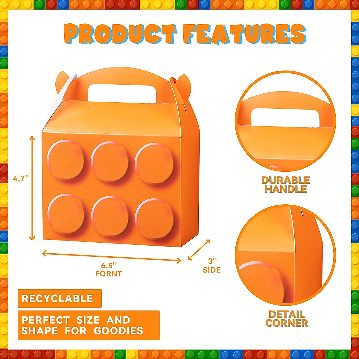 DMIGHT Party Favor Boxes Theme Birthday Goodie Boxes Candy Gift Bags Barnyard Candy Treat Boxes for Kids Baby Shower Birthday Party Supplies (Building Block)