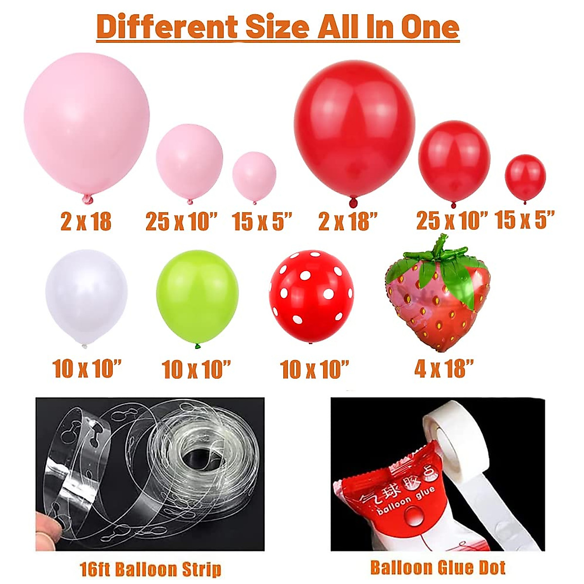 Oopat DIY Strawberry Balloon Garland Arch Kit for Girl Baby Shower Sweet One Strawberry First Birthday Theme Party Backdrop Decor (Pink)