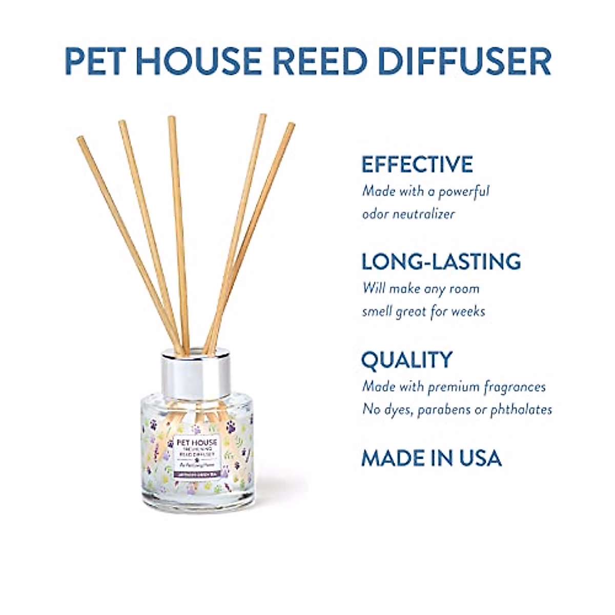 One Fur All, Pet House Reed Diffuser - Long Lasting Pet Odor Oil Diffuser - Non-Toxic Eco-Friendly Reed Diffuser Set & Diffuser Sticks - Air Freshening Scented Diffuser for Home (Lavender Green Tea)