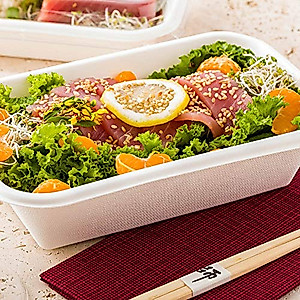 Restaurantware Pulp Tek 32 Ounce Bagasse Containers, 100 Biodegradable Compostable Trays - Grease Resistant, Reinforced Rim, White Bagasse Bagasse Take Out Trays, Mircowave Safe