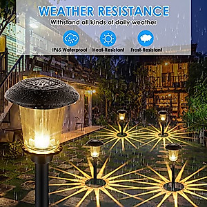 URPOWER Glass Solar Pathway Lights, Solar Lights Outdoor 2 Modes Waterproof Solar Powered Garden Lights, Auto ON/Off Decorative Landscape Lighting for Path, Yard, Walkway (6 Pack, Warm White)
