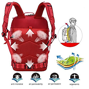 LHI Military Tactical Backpack for Men and Women 45L Army 3 Days Assault Pack Bag Large Rucksack with Molle System - Red