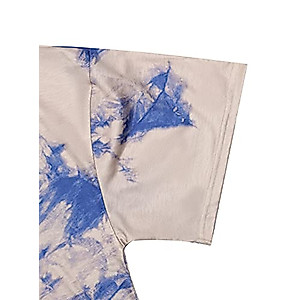 Remidoo Women's Casual Crewneck Short Sleeve Sun and Moon Print Tie Dye Oversized Graphic Top T-Shirt Blue Grey XX-Large