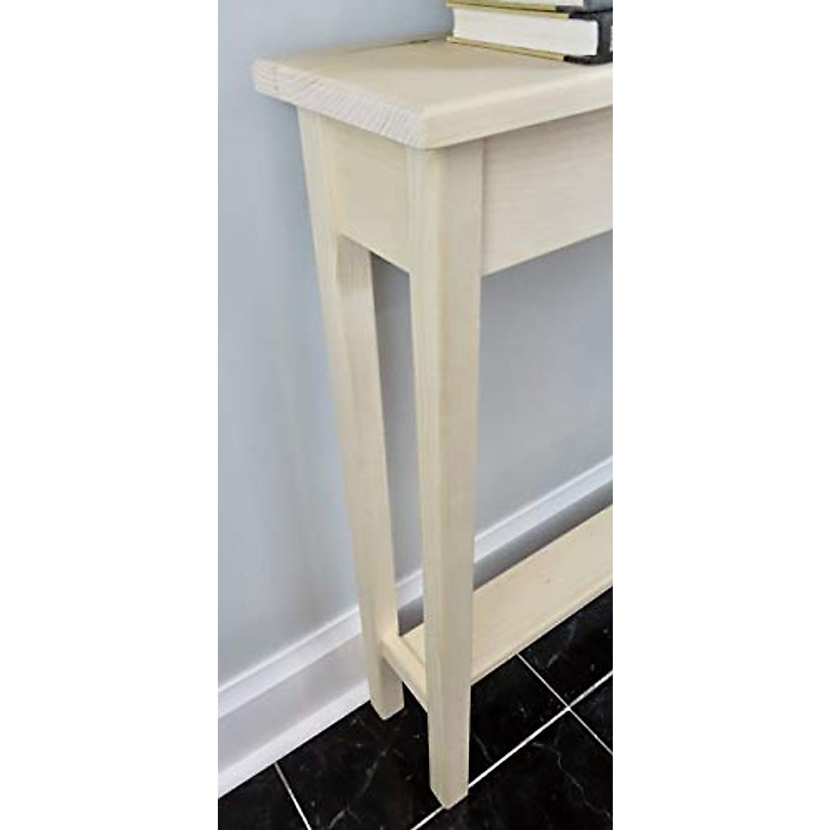 24" Narrow Console Sofa Table - Unfinished Foyer Pine Table With Bottom Storage Shelf
