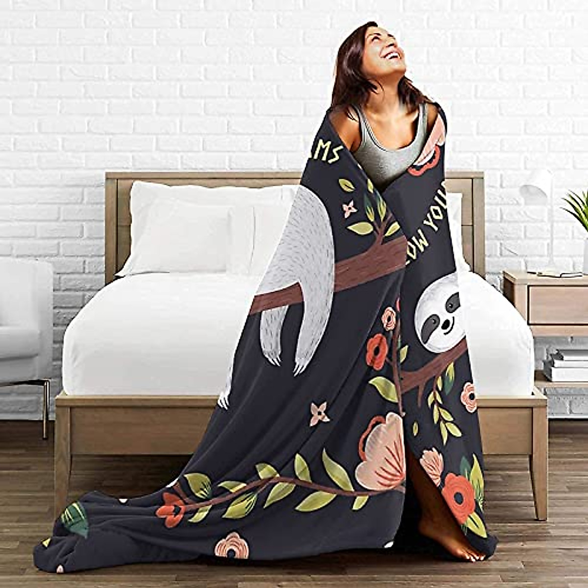 UHANKRU Sloth Blanket 60 inx50 in Animal Blanket Ultra Soft Flannel Throw Blankets for Couch Bedroom for Kids Adults, DestroyFungal