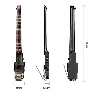 Batking Travel Electric Guitar Headless 6 String Guitar One-piece Canada maple neck through body design Double Locking Tremolo Bridge with Gigbag Black