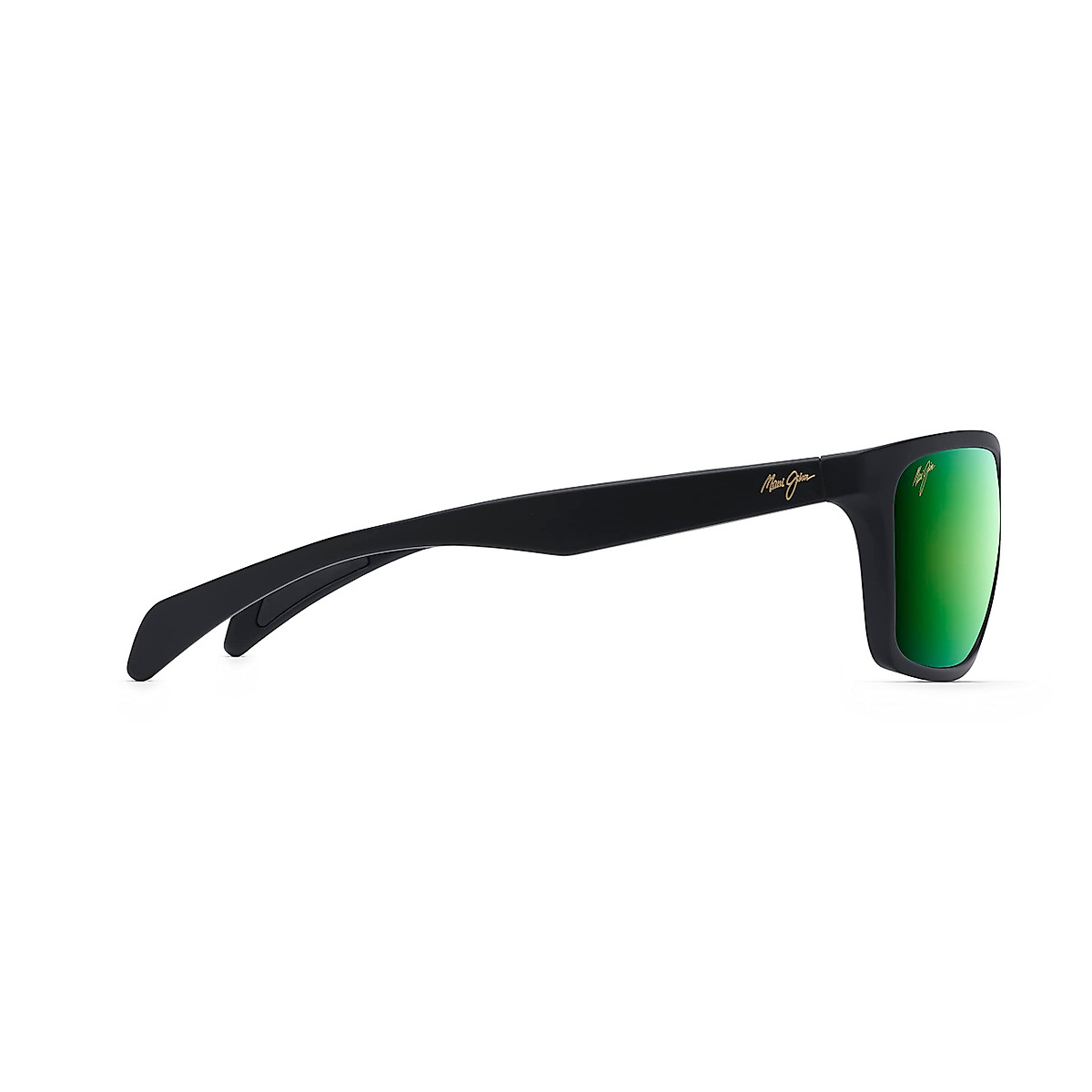 Maui Jim Men's Makoa Polarized Wrap Sunglasses, Matte Black/MAUIGreen®, Medium