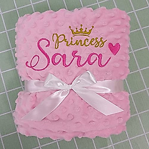 Embroidery Baby Blankets for Girls with Name - Personalized Baptism Gifts - Custom Baby Blanket with Name and Princess Little Star - Super Soft Security Newborn Blankets - Pink Color