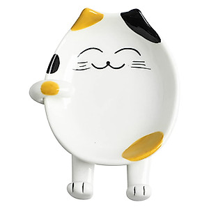 Cat Spoon Rest, Ceramic Cute Spoon Holder Rest for Stove Top, Cat Kitchen Accessories, Stove Holder Utensil Spoon Rest for Kitchen Counter (Yellow)