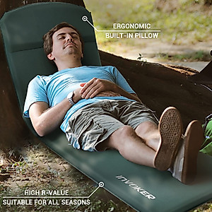 INVOKER Camping Sleeping Pad – 3.1 inch UltraThick Elasticity Foam Fast Self-Inflating Insulated Durable Camping Mat with Pillow for Tent Backpacking Traveling and Hiking Air Mattress