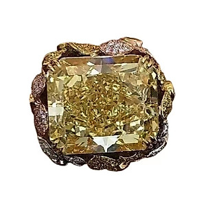 925 Sterling Silver Set Champagne Square Diamond Ring Fashion Citrine Gold Plated Gemstone Ring Yellow Diamond Ring Princess Cut Cubic Zirconia Citrine Ring Wedding Ring Size 6-10 570 (7)