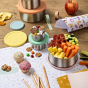 Everusely Stainless Steel Containers With Lids, Stackable Toddler Snack Containers, Leak-Proof Stainless Steel Lunch Box for Kids, Metal Food Storage Containers, Bento Box for Salad, Kids Lunch Box