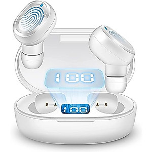 Wireless Earbuds, Bluetooth 5.3 Headphones 30H Playtime Wireless Charging Case & LED Power Display Deep Bass IPX7 Waterproof Earphones Microphone Stereo Headset for Sports/Workout/Gym(White)