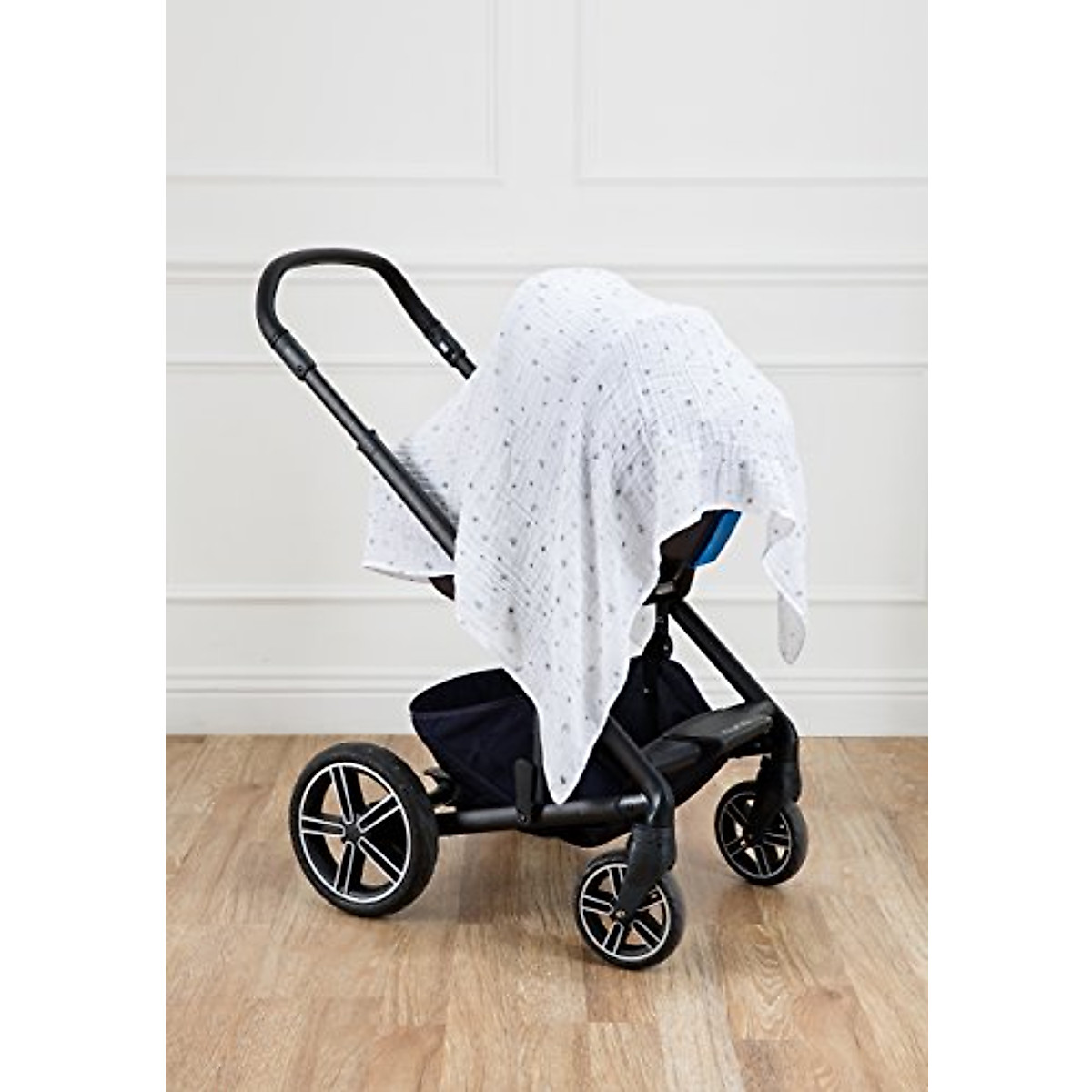 American Baby Company 100% Natural Cotton Muslin Swaddle Blanket, Gray Stars/Moon, 47" x 47", Soft Breathable, for Boys and Girls