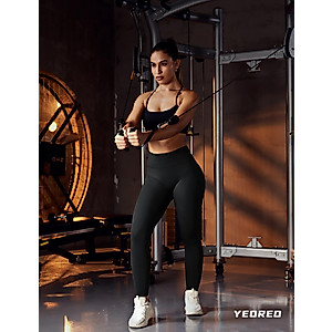 YEOREO Liz Scrunch Workout Leggings for Women High Waisted Butt Lifting V Back Waist Seamless Gym Yoga Leggings Black S