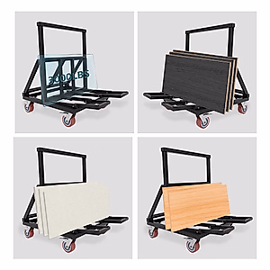 Lomive Heavy Duty Drywall Cart 3000 lbs Capacity Folding Panel Dolly Handling Wall Panel, Sheetrock, Lumber, Glass, 4 Swivel Wheels and Expandable Rubber Pad Bracket - Black 2MM Thickness Plate