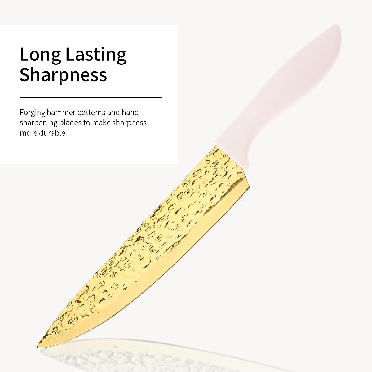 Kitchen Knife Set Non Stick Knives Set with Block Cutlery Knife Block Sets, Serrated Steak Knife, Scissors and Sharpener, 15Pcs Stainless Steel Chef Sharp Quality with Gold Blade for Home & Pro Use