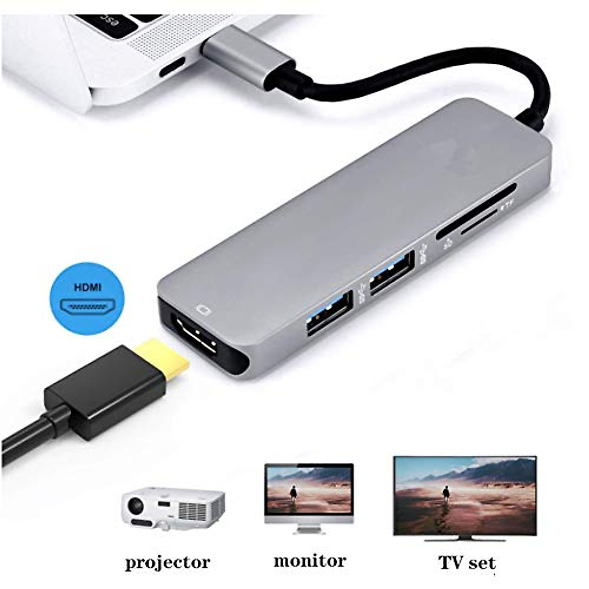 XUNMAIFHB Portable Docking Station,Type-c Docking Station USB3.0 Converter 4k MacBook to HDMI HUB Card Reader USB 3.0 Port/SD Card Slot/TF Card Slot Fast Transmission