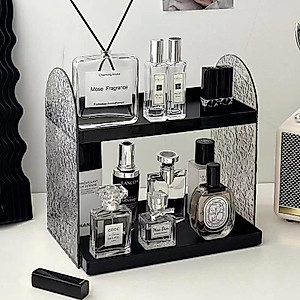 Stylitzy Bathroom Counter Organizer Vanity Countertop Shelf 2 Tiers Acrylic Makeup Storage Organizer, Perfume Tray for Bedroom Cosmetic Skincare Storage Rack, Clear Black