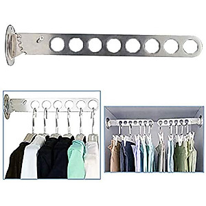 Folding Wall Mount Clothes Hanger Rack Wall Clothes Hanger Stainless Steel Clothes Hooks with Swing Arm Holder Closet Organizers and Storage,Wardrobe Organizer Wall Mounted Clothes Bar