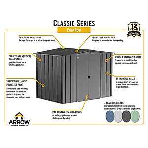 Arrow Classic Steel Storage Shed, 10x8, Blue Grey