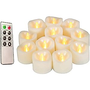 Led Flickering Flameless Votive Tea Lights Candles With Remote Control Battery Operated Set Of 12 / Electric Outdoor Tealights Timer Candle For Christmas,Xmas Decorations (Batteries Included) 200Hours