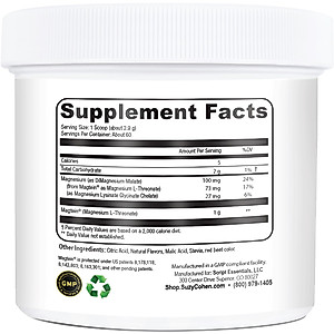 Suzy Cohen MagFocus Magnesium L-Threonate Powder with Magtein (Mixed Berry) Plus Magnesium Glycinate for Wellness, Focus, and Cognition - Gluten-Free, Non-GMO, Vegetarian (60 Servings)