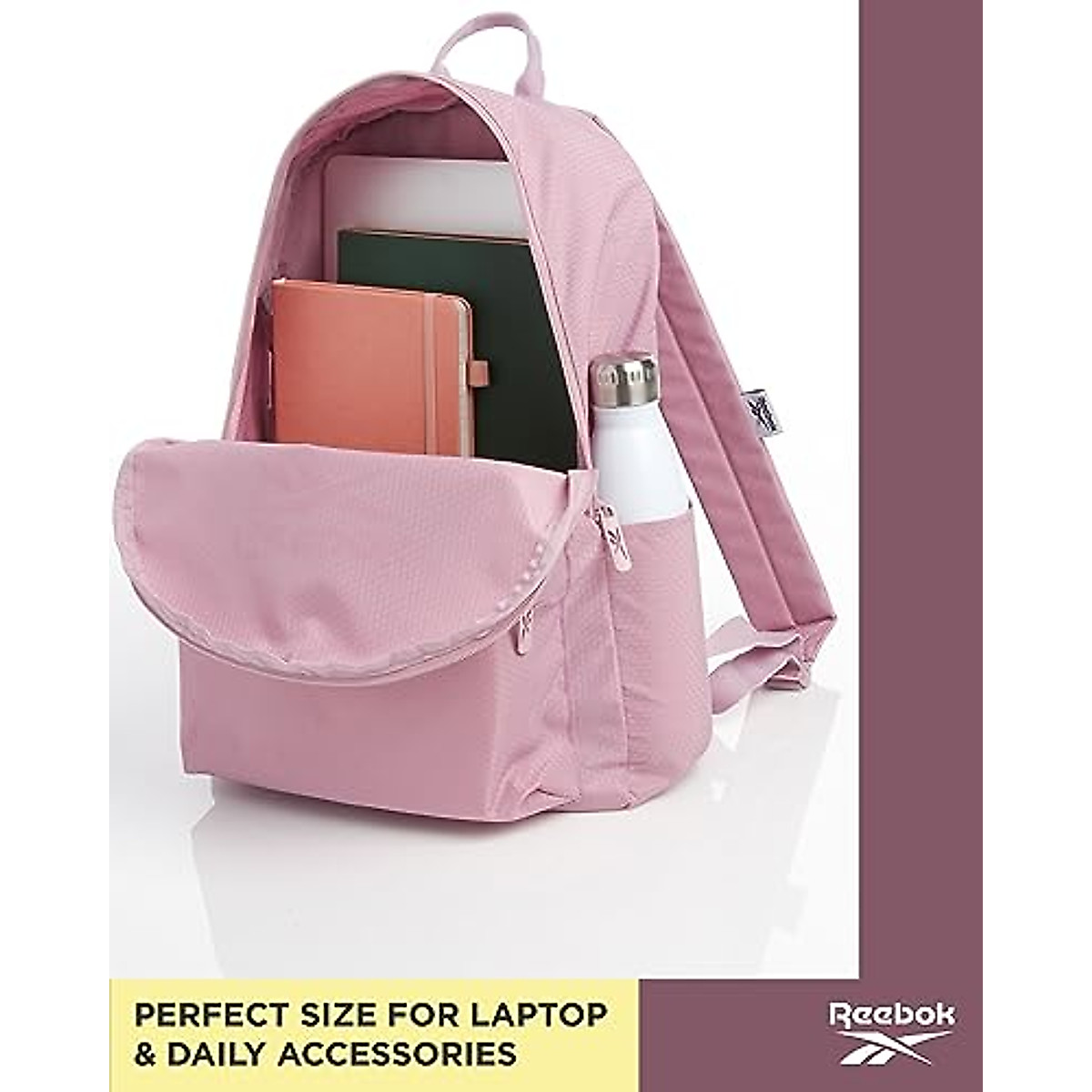 Reebok Backpack - Element Sports Gym Bag - Lightweight Carry On Weekend Overnight Luggage - Casual Daypack for Travel, Beach, Infused Lilac