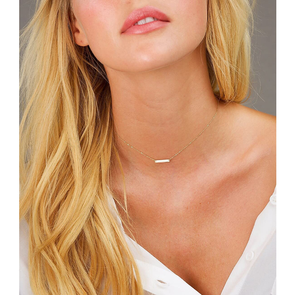 Aghfacy 14k Gold Plated Bar Necklace for Women | Dainty Choker with Tiny Bar Pendant | Adjustable Layered Necklace