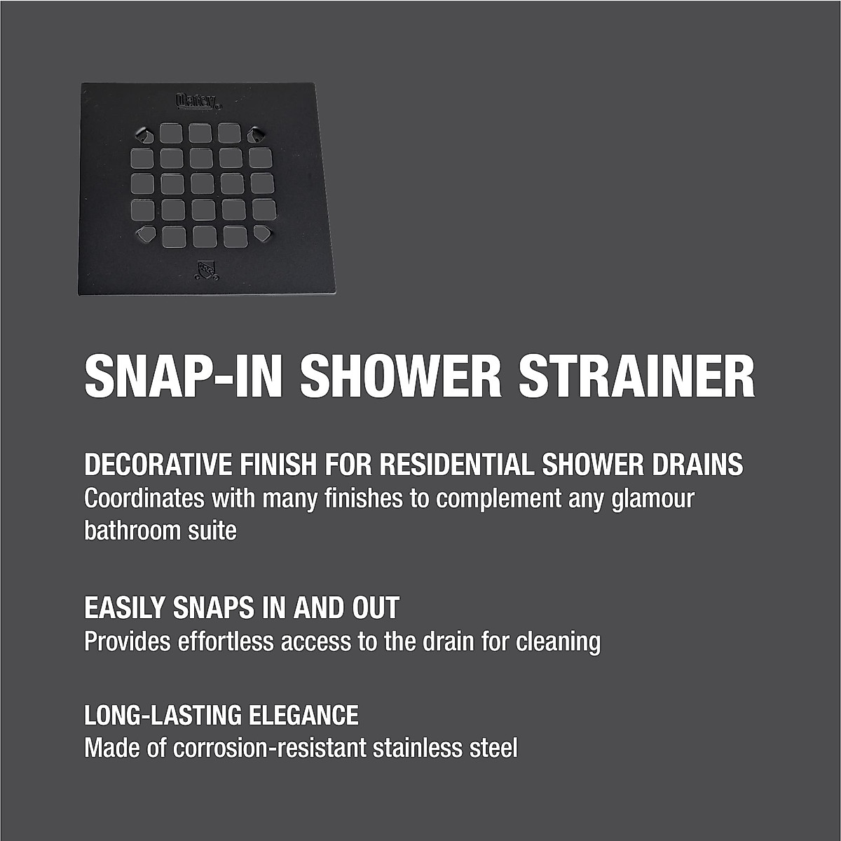 Oatey Universal 4-1/4 in. Square Snap-Tite Shower Strainer, Matte Black