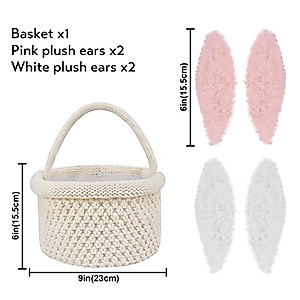 LimBridge Easter Decoration, Knitted Basket with 2 Different Sets of Bunny Ears Spring Wicker Easter Baskets for Easter Eggs Hunt, Candy and Gifts, Boys and Girls, Party Supplies